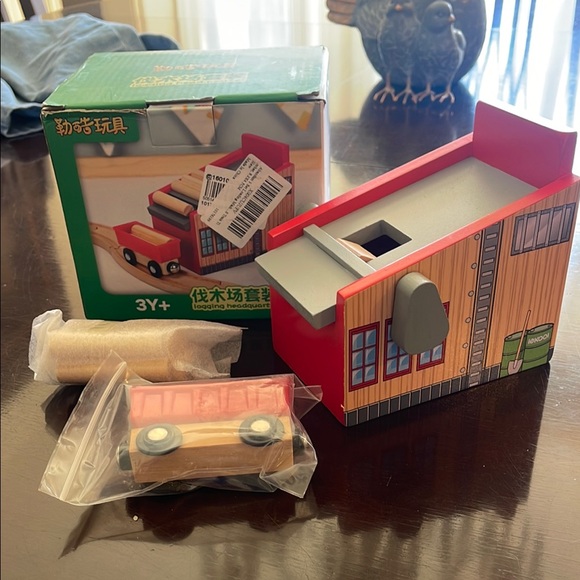 Toys | Wooden Toy Train Logging Loader Headquarters With Train And Logs ...